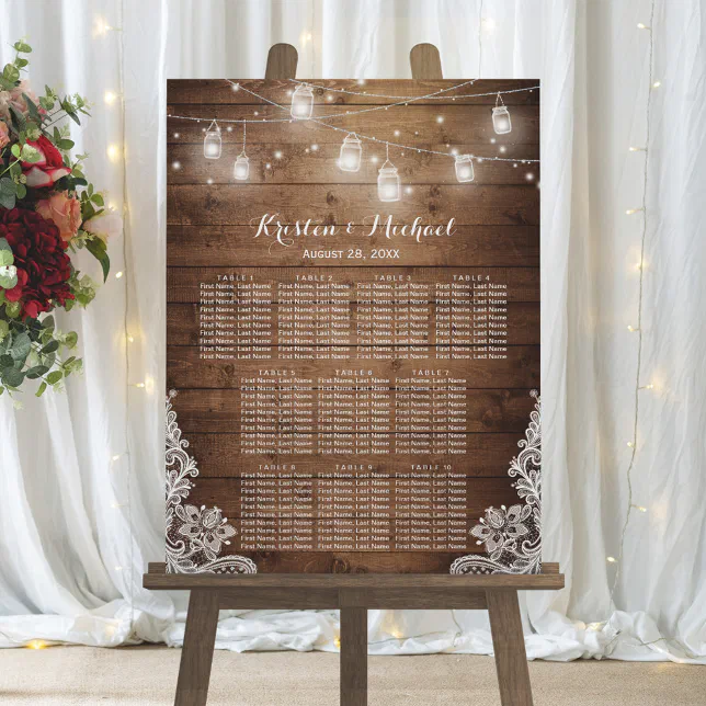 Rustic Country String Lights Wedding Seating Chart | Zazzle