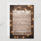 Rustic Country String Lights Wood Lace Wedding Invitation | Zazzle
