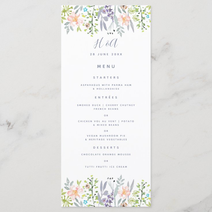 Rustic country style floral Wedding Breakfast Menu | Zazzle