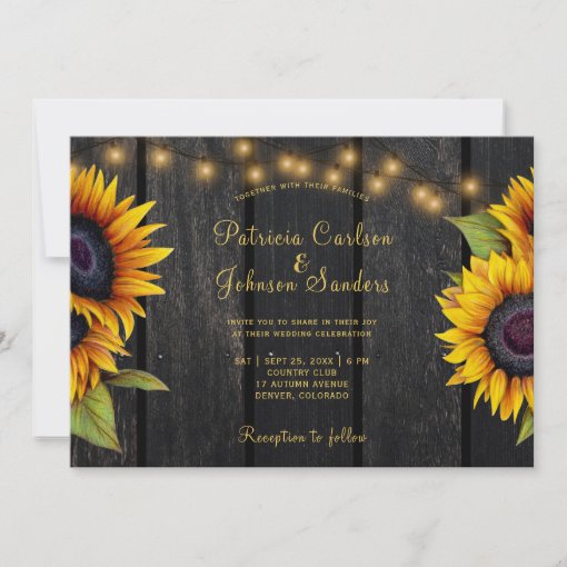 Rustic country sunflower barn wood wedding invitation | Zazzle