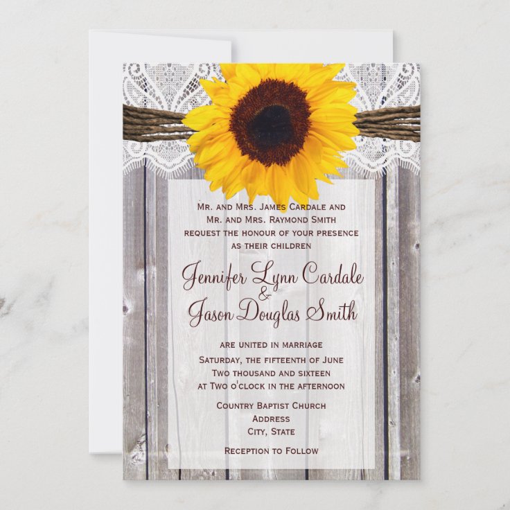 Rustic Country Sunflower Barn Wood Wedding Invites | Zazzle