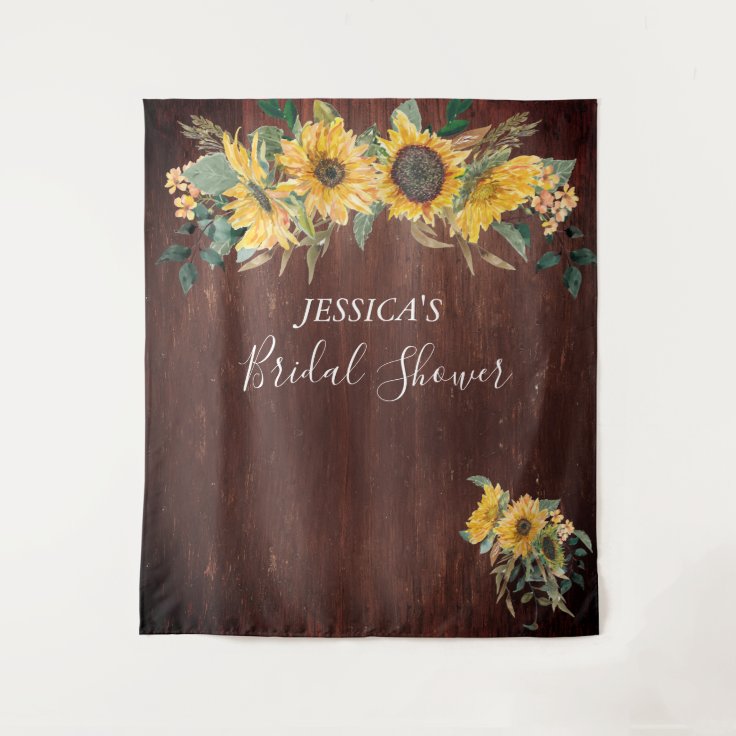 Rustic Country Sunflower Bridal Shower Wood Tapestry | Zazzle