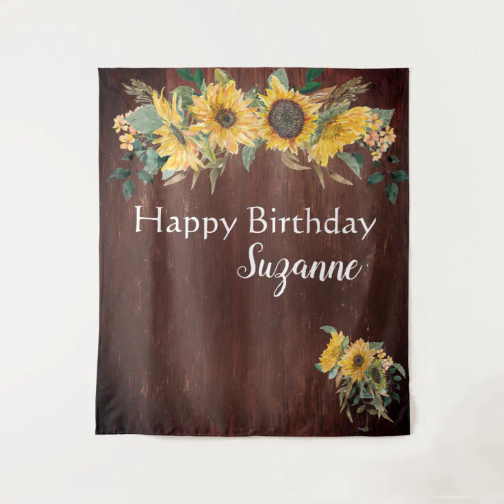 Rustic Country Sunflower Happy Birthday Custom Tapestry | Zazzle