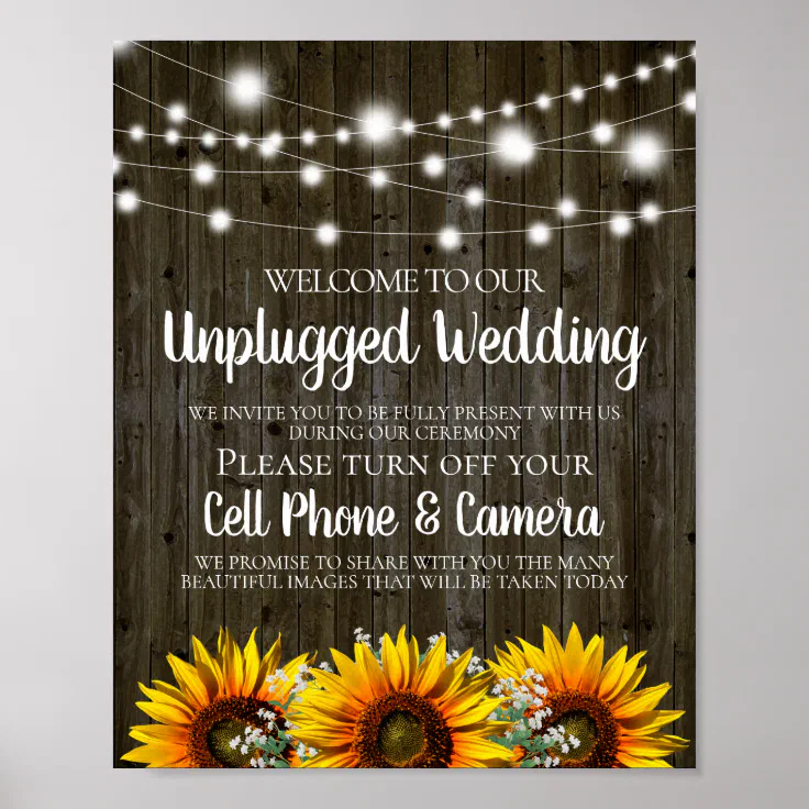 Rustic Country Sunflower Unplugged Wedding Sign | Zazzle