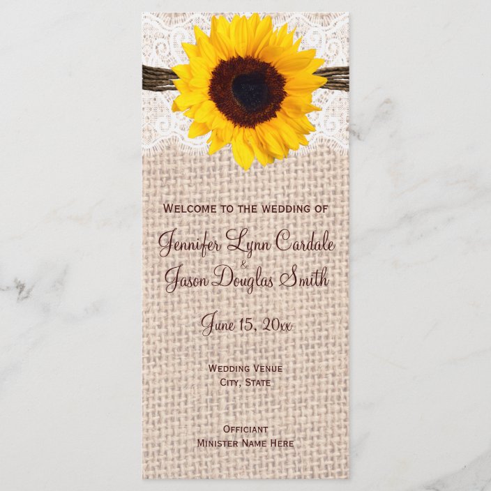 Rustic Country Sunflower Vertical Wedding Programs | Zazzle.com