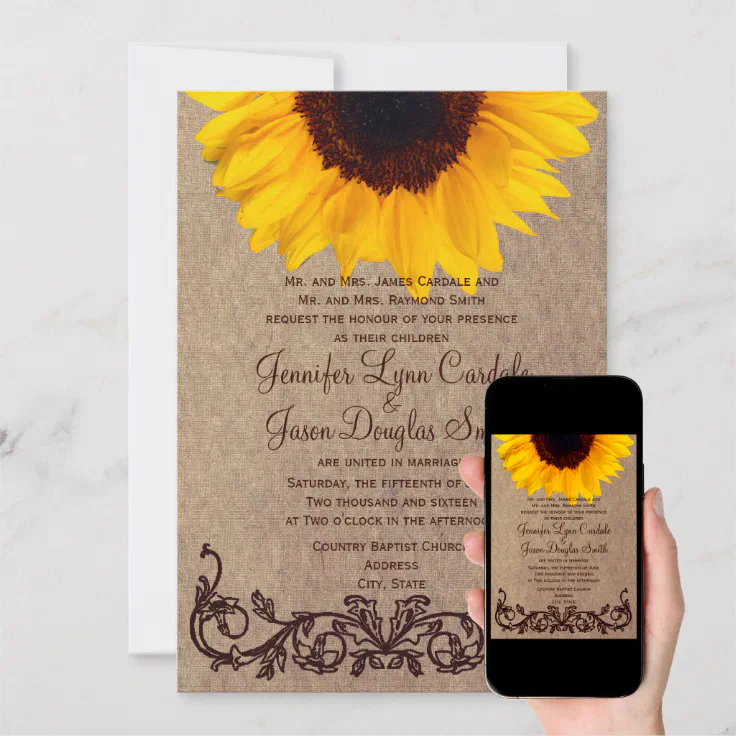 Rustic Country Sunflower Wedding Invitations | Zazzle