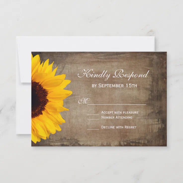 Rustic Country Sunflower Wedding RSVP Cards | Zazzle