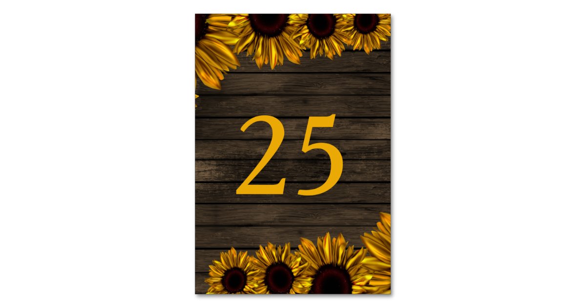 Rustic Country Sunflowers Barn Wood table number | Zazzle