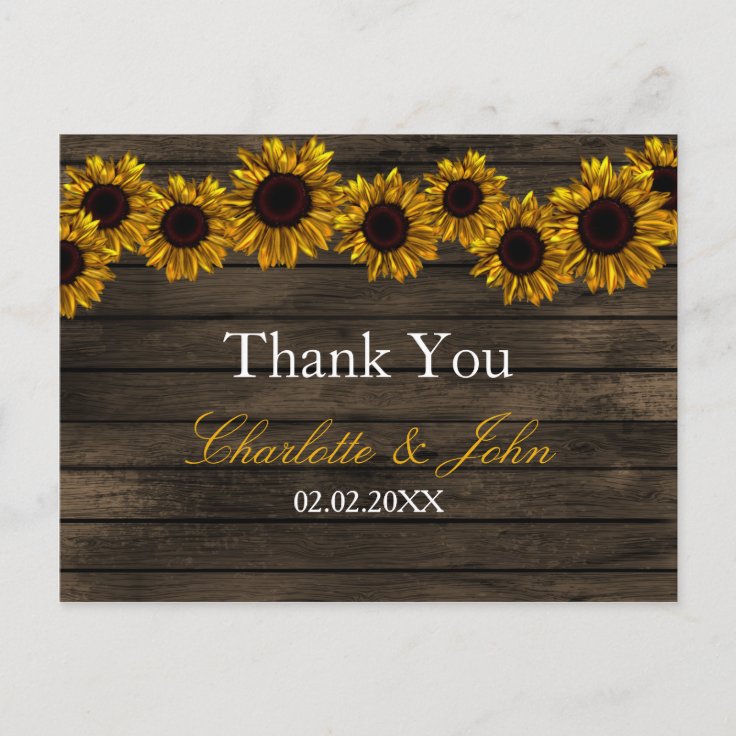 Rustic Country Sunflowers Barn Wood Thank You Postcard | Zazzle