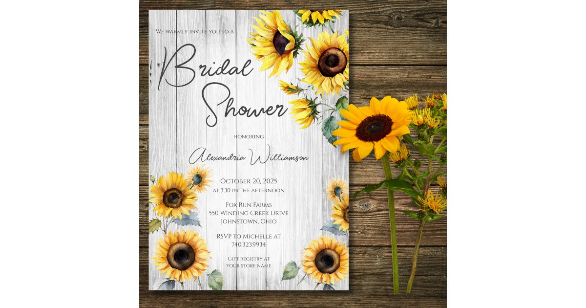 Rustic Country Sunflowers Bridal Shower Invitation | Zazzle
