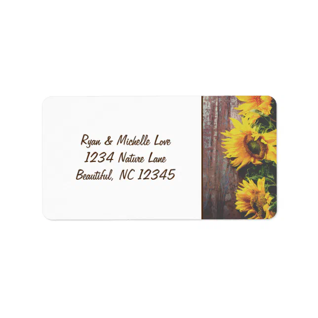 Rustic Country Sunflowers on Barn Wood Address Label | Zazzle