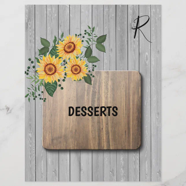 Rustic country sunflowers recipe organizer divider | Zazzle