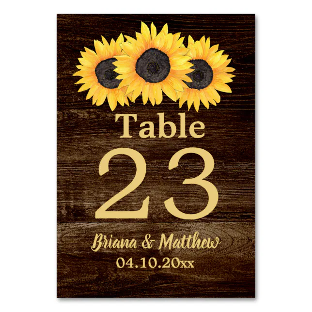 Rustic Country Sunflowers Wood Table Card | Zazzle