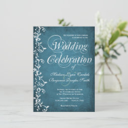 Rustic Country Swirls Blue Wedding Invitations | Zazzle