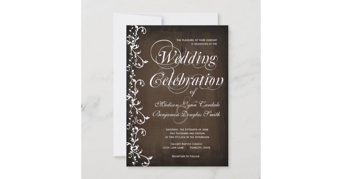 Rustic Country Swirls Brown Wedding Invitations | Zazzle