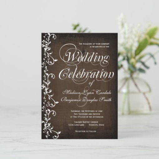 Rustic Country Swirls Brown Wedding Invitations | Zazzle