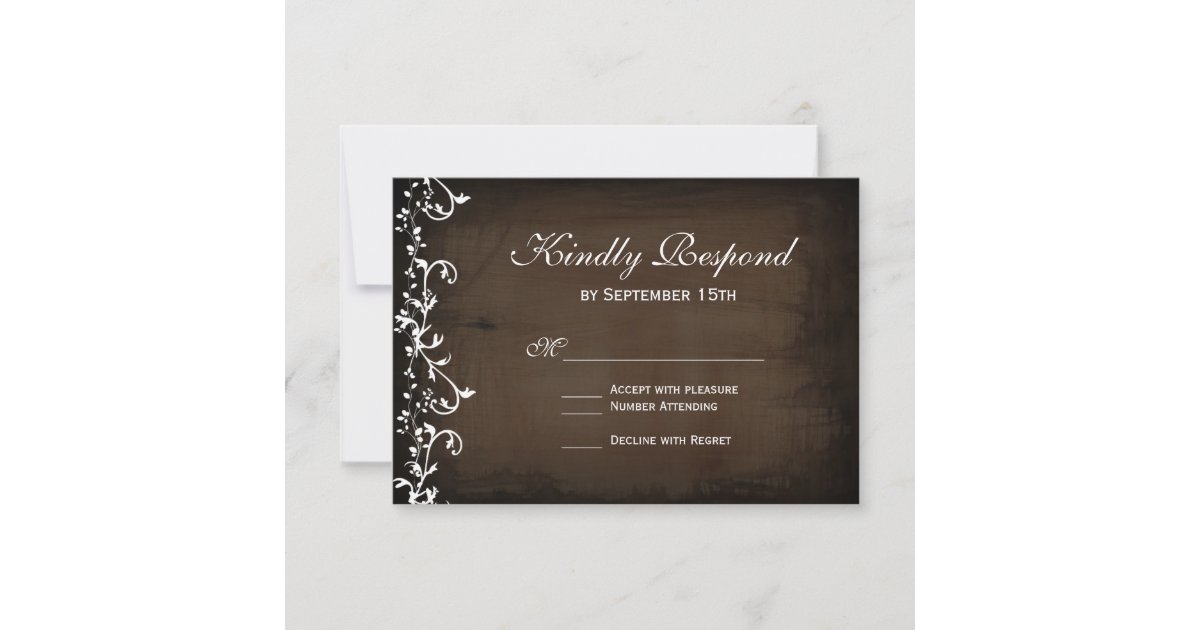 Rustic Country Swirls Brown Wedding RSVP Cards | Zazzle
