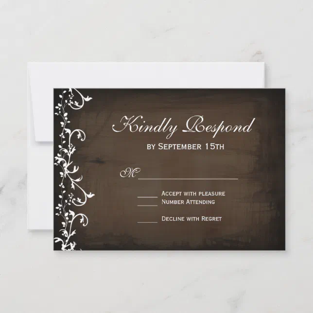 Rustic Country Swirls Brown Wedding RSVP Cards | Zazzle