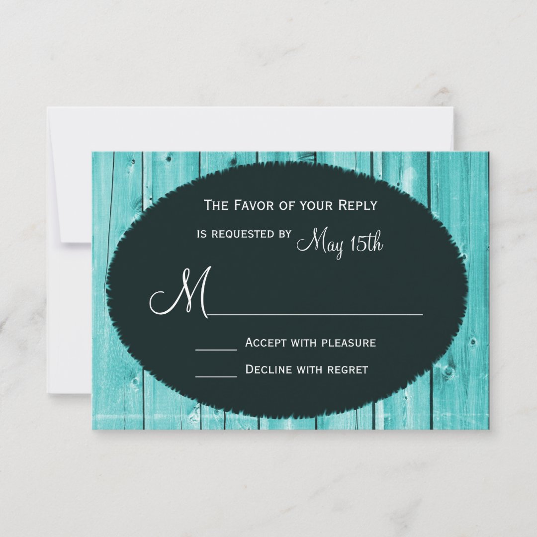 Rustic Country Teal Barn Wood Wedding RSVP Cards | Zazzle