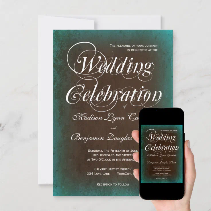 Rustic Country Turquoise Brown Wedding Invitations | Zazzle