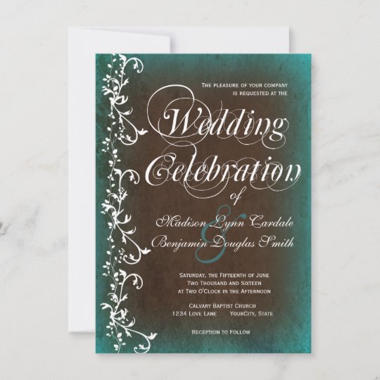 Rustic Country Turquoise Brown Wedding Invitations | Zazzle.com