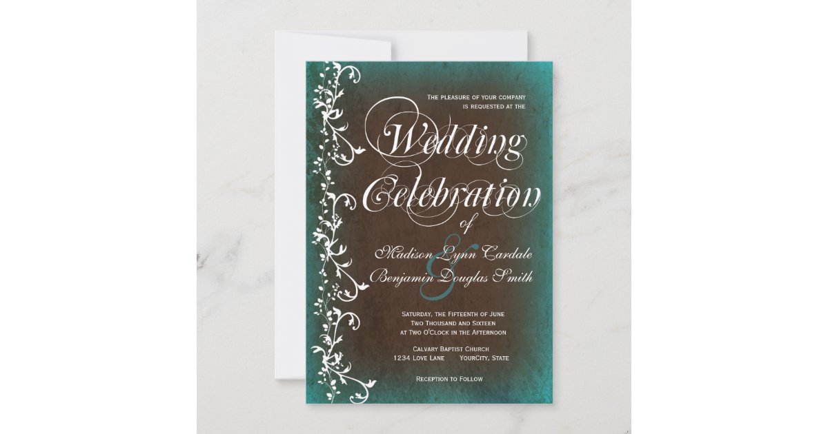Rustic Country Turquoise Brown Wedding Invitations | Zazzle
