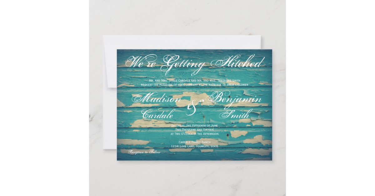 Rustic Country Turquoise Wood Wedding Invitations | Zazzle