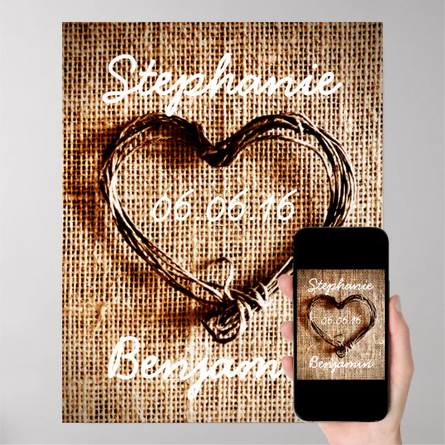 Rustic Country Twine Heart Burlap Wedding Poster | Zazzle