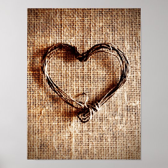 Rustic Country Twine Heart on Burlap Print | Zazzle.com