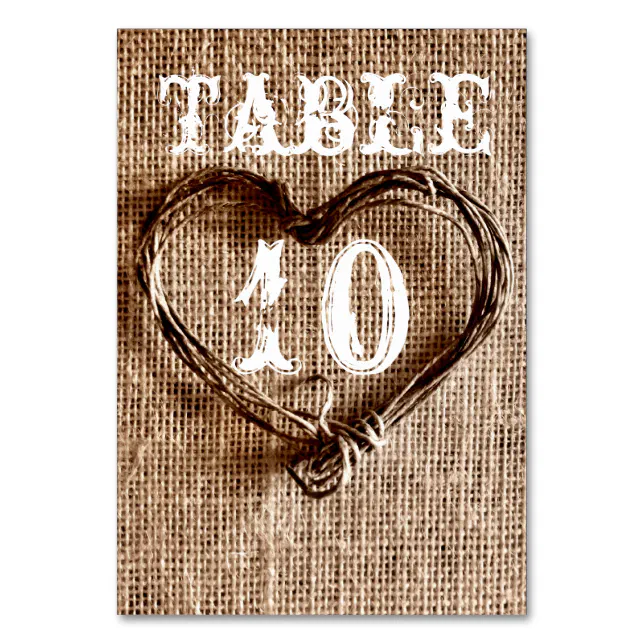 Rustic Country Twine Heart Wedding Table Numbers | Zazzle
