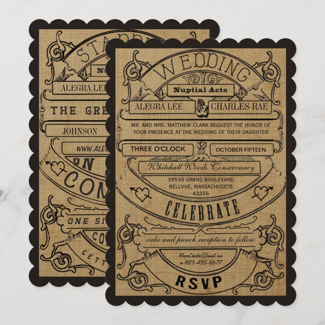 Rustic Country Typography Ticket Wedding Invite | Zazzle