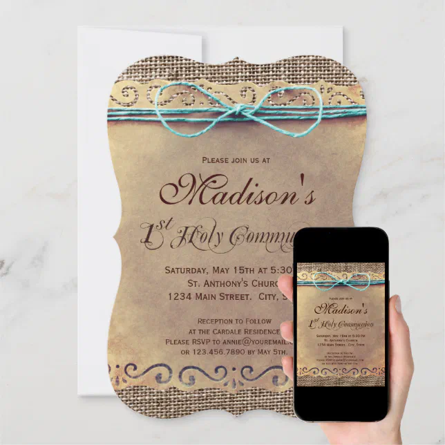 Rustic Country Vintage 1st Communion Invitations | Zazzle