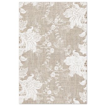 Rustic country vintage beige burlap and white lace tissue paper | Zazzle