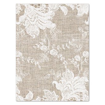 Rustic country vintage beige burlap and white lace tissue paper | Zazzle