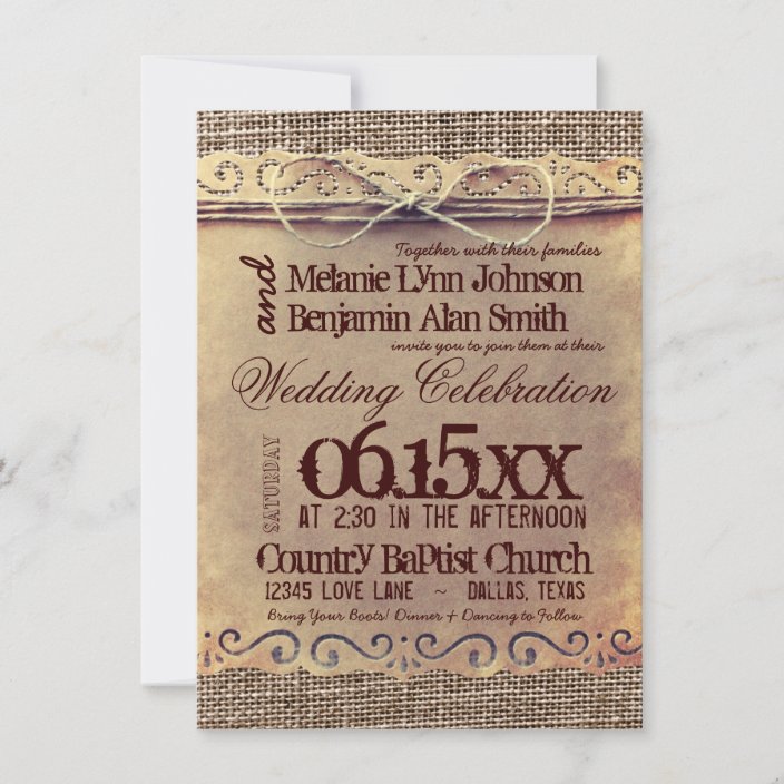 Rustic Country Vintage Burlap Wedding Invitations | Zazzle.com