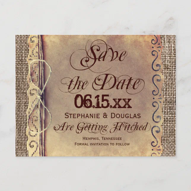 Rustic Country Vintage Save the Date Postcards | Zazzle