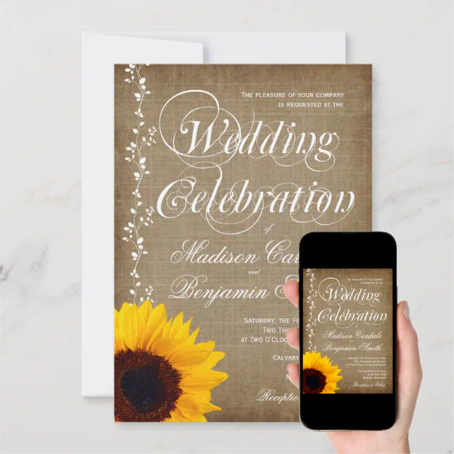 Rustic Country Vintage Sunflower Wedding Invites | Zazzle