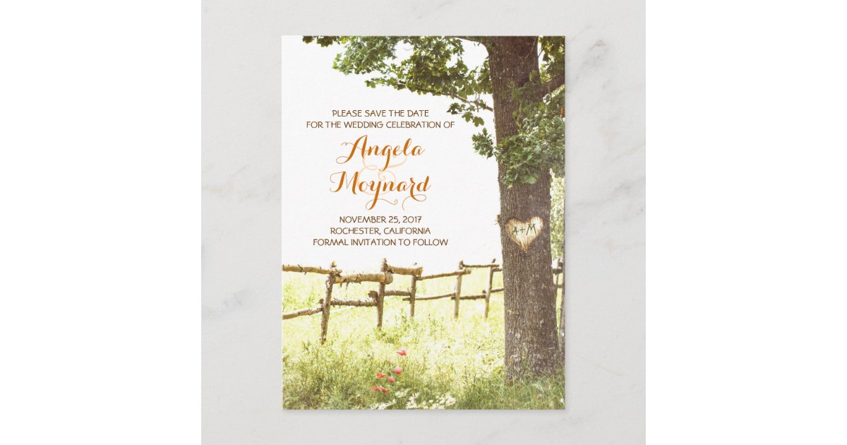 rustic country vintage tree save the date postcard | Zazzle