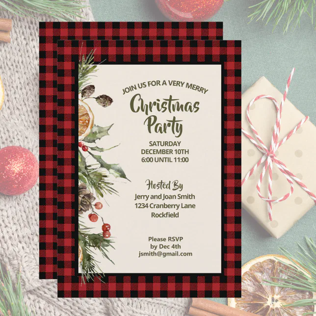 Rustic Country Warm Buffalo Plaid Party Invitation | Zazzle