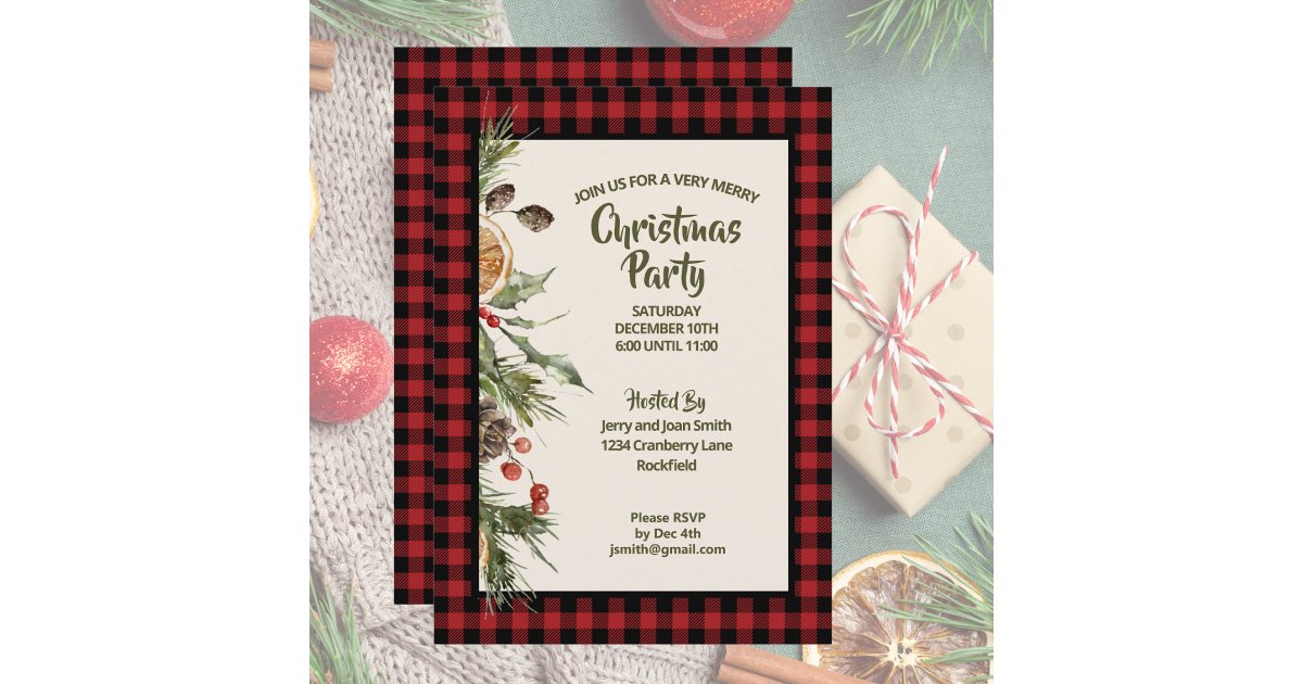 Rustic Country Warm Buffalo Plaid Party Invitation | Zazzle