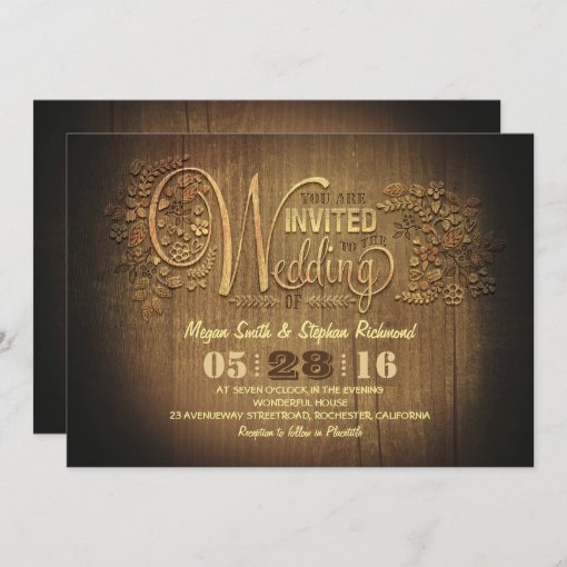 rustic country wedding invitations engraved wood | Zazzle