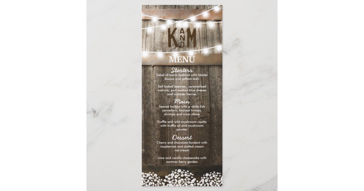 Rustic Country Wedding Menu | Zazzle