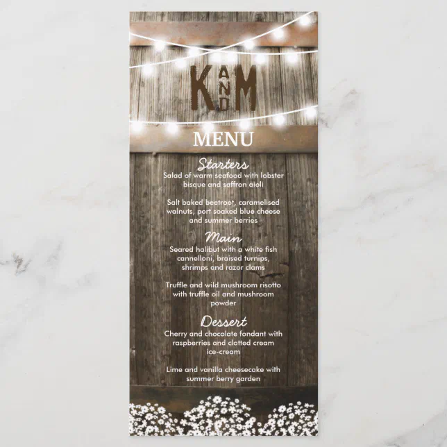 Rustic Country Wedding Menu | Zazzle