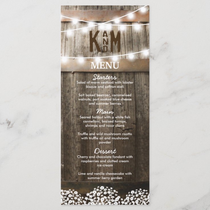 Rustic Country Wedding Menu | Zazzle