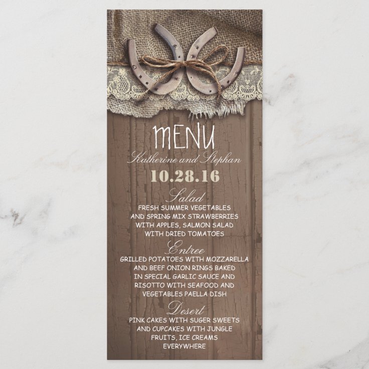 rustic country wedding menu cards | Zazzle