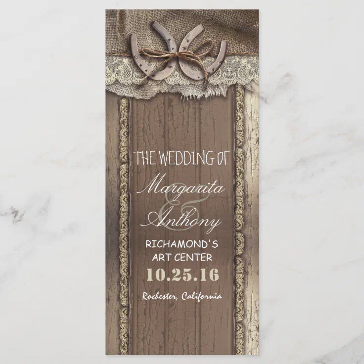 rustic country wedding programs with horseshoe | Zazzle