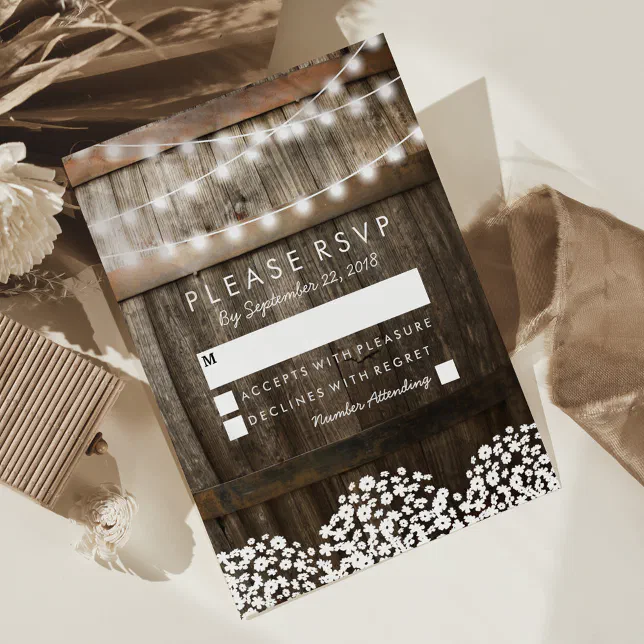 Rustic Country Wedding RSVP | String of Lights | Zazzle