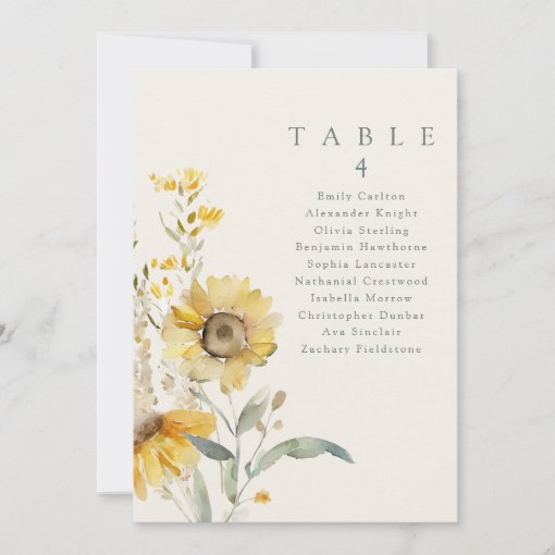 Rustic Country Wedding Sunflower Table Cards | Zazzle