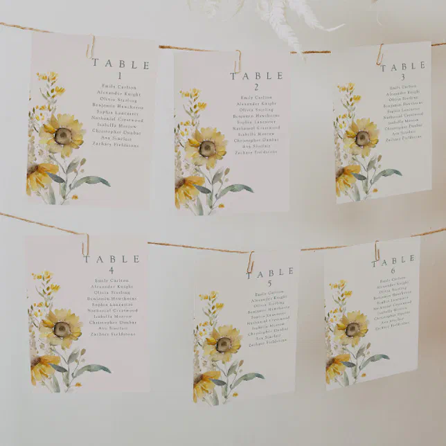 Rustic Country Wedding Sunflower Table Cards | Zazzle
