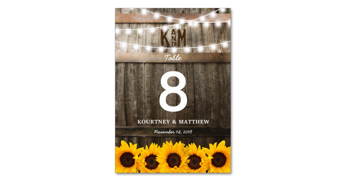 Rustic Country Wedding | Sunflower Table Numbers | Zazzle
